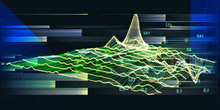 Abstract background with wireframe grid on dark. Big Data. Visual presentation of analysis ...