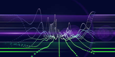Abstract technology background with wireframe graph from dotted and color lines. Visual ...