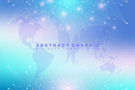 Geometric graphic background communication with World Map. Big data complex with compounds ...