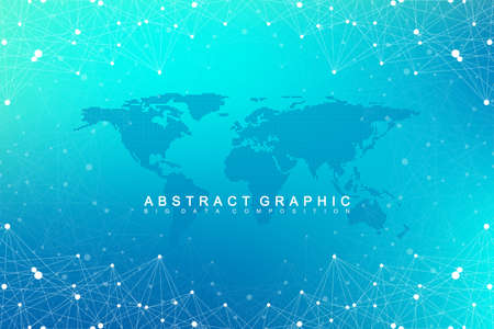 Geometric graphic background communication with World Map. Big data complex with compounds ...