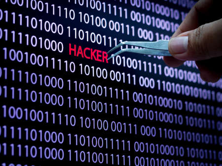 Computer screen shot with binary code and hacker text, great concept for technology computer and ...