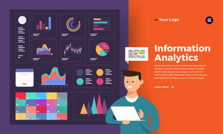 Mock-up design website flat design concept digital marketing data analysis with graph chart ...
