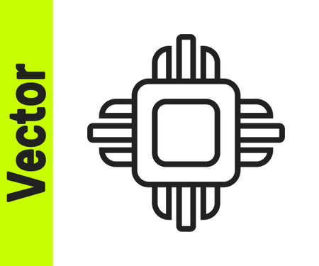 Black line Computer processor with microcircuits CPU icon isolated on white background. Chip or ...