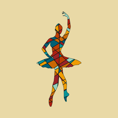 Ballerina silhouette in mosaic style. Abstract geometric irregular mosaic. Polygonal geometric ...