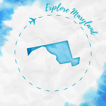 Maryland watercolor us state map in turquoise colors. Explore Maryland ...