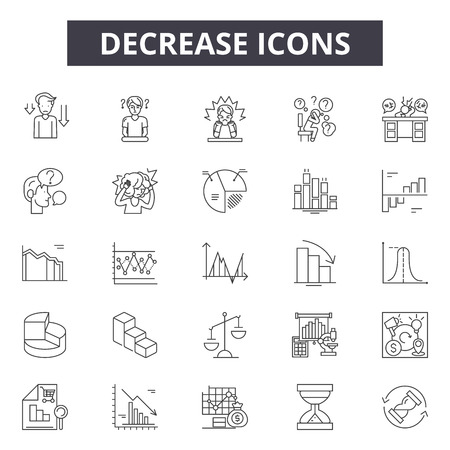 Decrease line icons, signs set, vector. Decrease outline concept illustration: decrease,finance ...