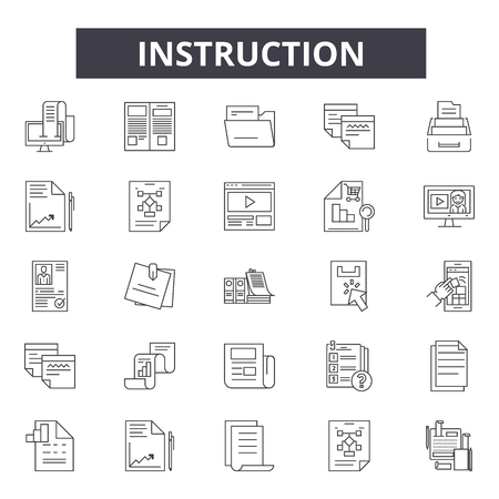 Instruction line icons, signs set, vector. Instruction outline concept illustration: instruction ...