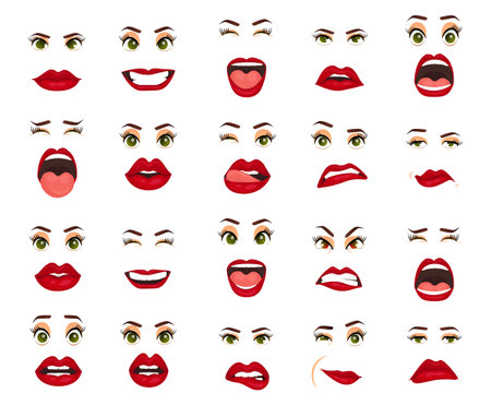 Women facial expressions, gestures, emotions happiness surprise disgust ...