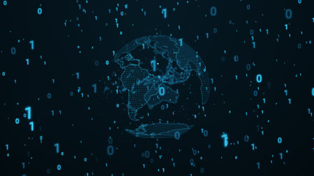 Earth Digital World Hologram Technology Binary Code Random Number ...