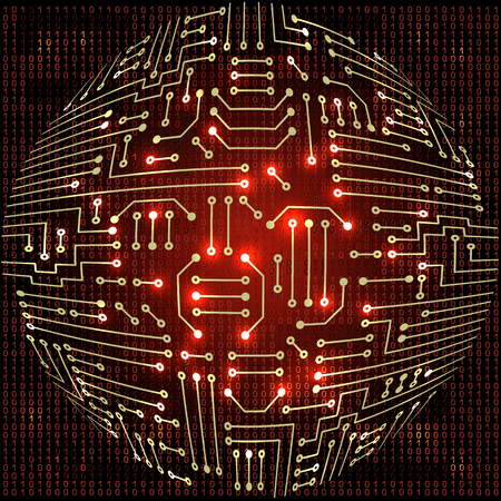 Drawing modern electronic sphere circuit and binary code - Stock Image - Everypixel