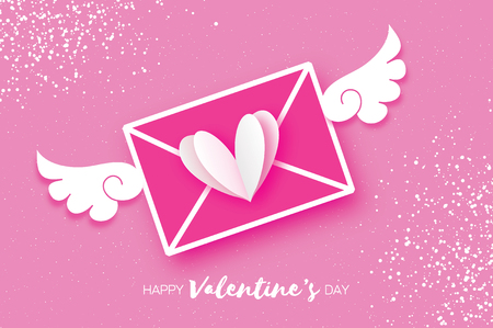Greeting card for Valentines day. Mail Love and envelope in paper cut ...