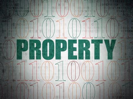 Business concept: Painted green text Property on Digital Data Paper background with Binary Code ...