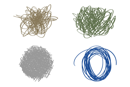 Set of colored tangled shapes on white. Chaos patterns. Scribble sketches. Abstract backgrounds ...