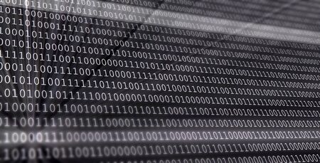 Colorful digital binary data digits and streaming binary code background with light beams ...