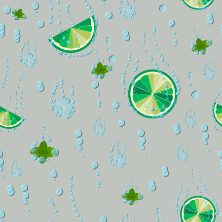 seamless pattern with lime, ice cubes and mint leaves Bright citrus background. mojito from ...