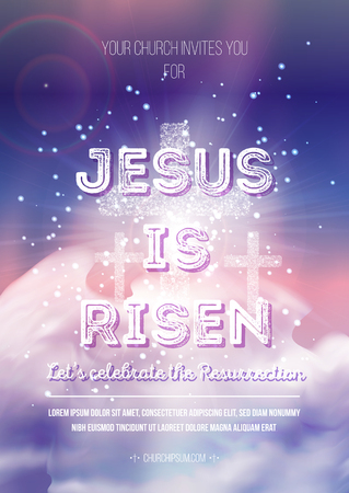 Jesus is risen, vector Easter religious poster template with ...