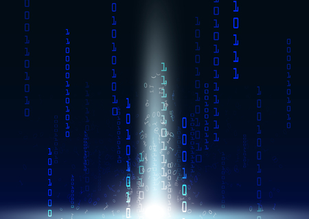 Futuristic stream of binary code on dark blue background, computer technology concept vector ...