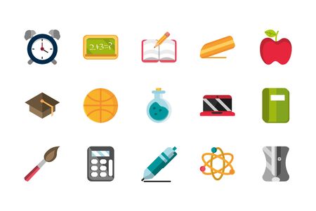 school and education supplies icons set - Stock Image - Everypixel