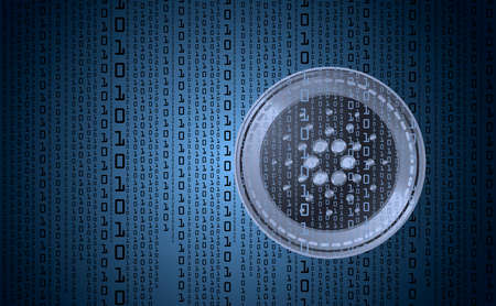 cardano digital cryptocurrency, sign binary code number. background binary code. Big data mining ...