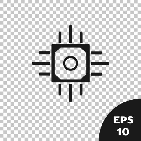 Black Processor icon isolated on transparent background. CPU, central processing unit, microchip ...