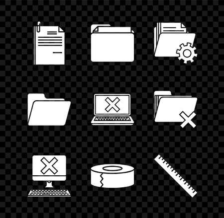 Set File document and paper clip, Document folder, Folder settings with gears, Computer keyboard ...