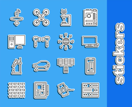 Set line Server, Data, Web Hosting, Smartphone, mobile phone, Tv, Microscope, Air headphones ...