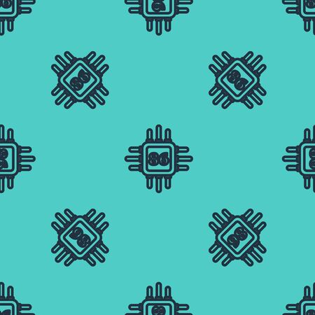 Black line Computer processor with microcircuits CPU icon isolated seamless pattern on green ...