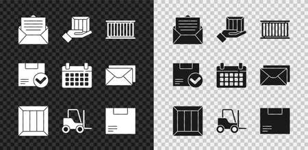 Set Envelope, Delivery hand with boxes, Container, Wooden, Forklift truck, Carton cardboard ...