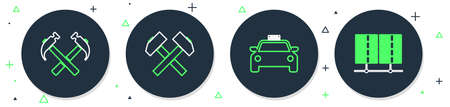 Set line Two crossed hammers, Taxi car, and Server, Data, Web Hosting icon. Vector - Stock Image ...