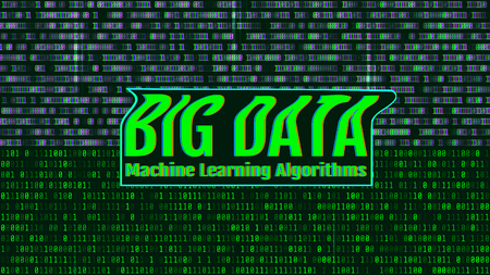 Binary code, green digits on the computer screen. BIG DATA Machine Learning Algorithms. Analysis ...