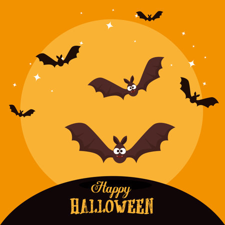 happy halloween card with bats flying vector illustration design ...