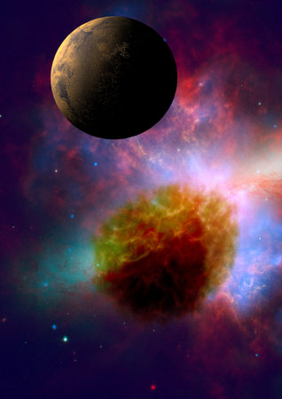 Far-out planets in a space against stars Elements of this image ...