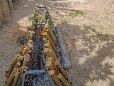 on selective focus of Glutinous Rice Grilled in Bamboo Joints,Food ...