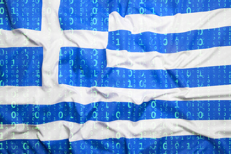 Data protection, binary code with Greece flag - Stock Image - Everypixel