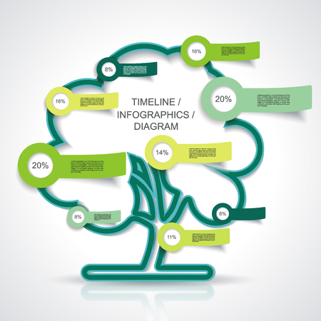 Vector green tree sign with stickers. Can be used for infographic ...