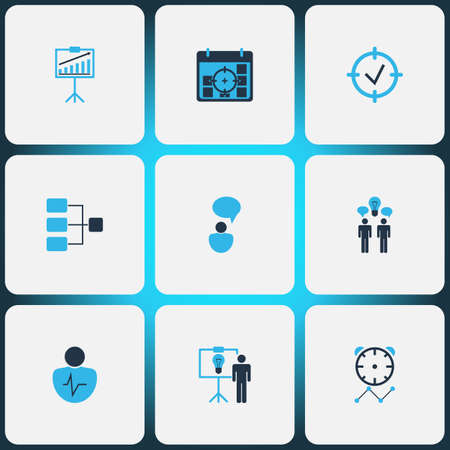 Executive icons colored set with idea brainstorming, business target ...