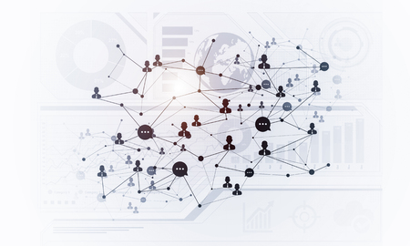 Background image with social connection and networking concept on white ...