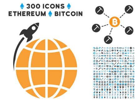 Planet Satellite Launch pictograph with 300 blockchain, bitcoin ...