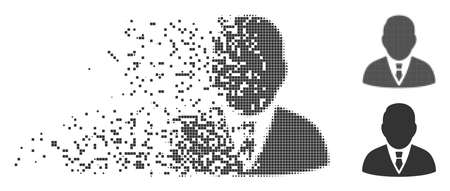 Grey vector boss icon in dissolved, dotted halftone and undamaged whole ...
