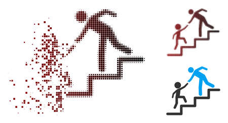 Vector education steps icon in dispersed, dotted halftone and undamaged ...