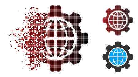 Vector global options icon in dissolved, dotted halftone and undamaged ...