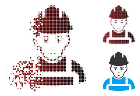 Vector builder icon in dissolved, dotted halftone and undamaged solid ...