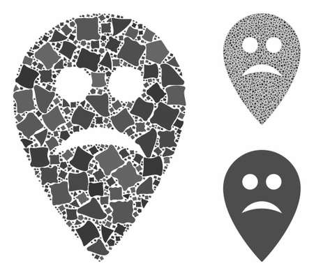 Sad map marker mosaic of unequal parts in different sizes and shades ...