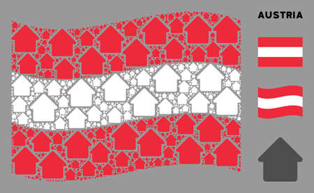 Waving Austria flag. Vector cabin design elements are arranged into ...