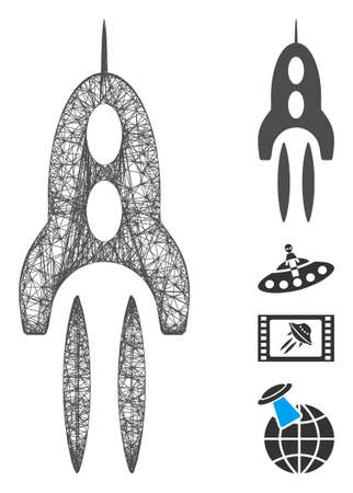 Mesh space rocket web icon vector illustration. Model is based on space ...