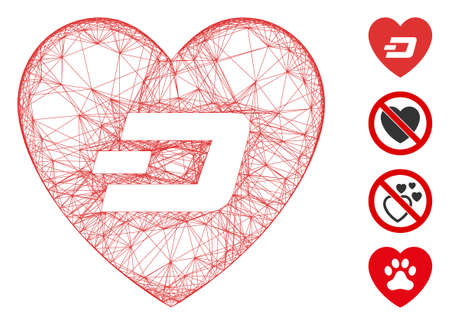 Vector wire frame lovely Dash heart. Geometric wire frame 2D net based ...