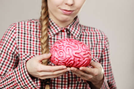 Intellectual expressions, being focused concept. Closeup of attractive ...