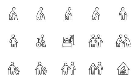 Elderly people line icons set. linear style symbols collection, outline ...