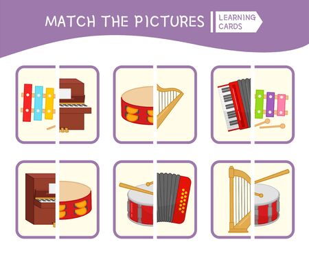 Matching children educational game. Match parts of musical instruments ...