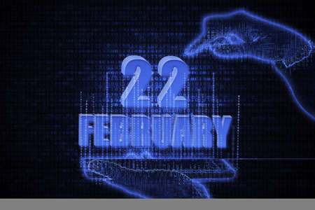 February 22nd. A hand holding a phone with a calendar date on a ...
